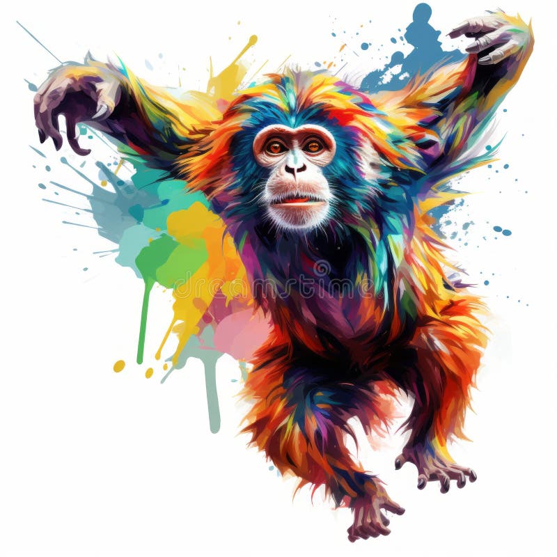 Colorful Monkey Clipart: Dynamic Pose, Realistic Illustration in 4k ...
