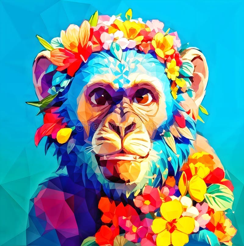 A Colorful Monkey with Flowers on Its Back is Shown. Stock Illustration ...