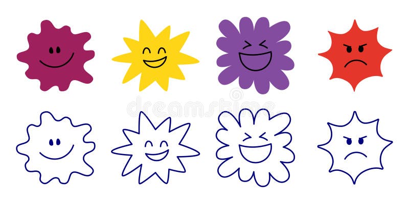 Colorful and Monochrome Cartoon Faces with Various Expressions Stock ...