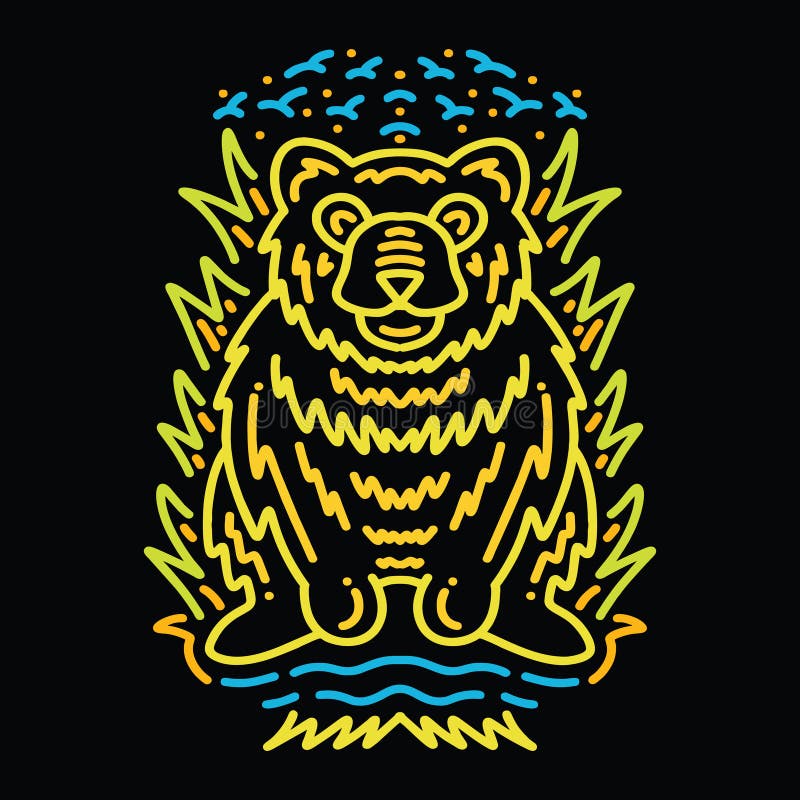 Colorful Monoline Bear Vector Illustration Emblem Stock Vector ...
