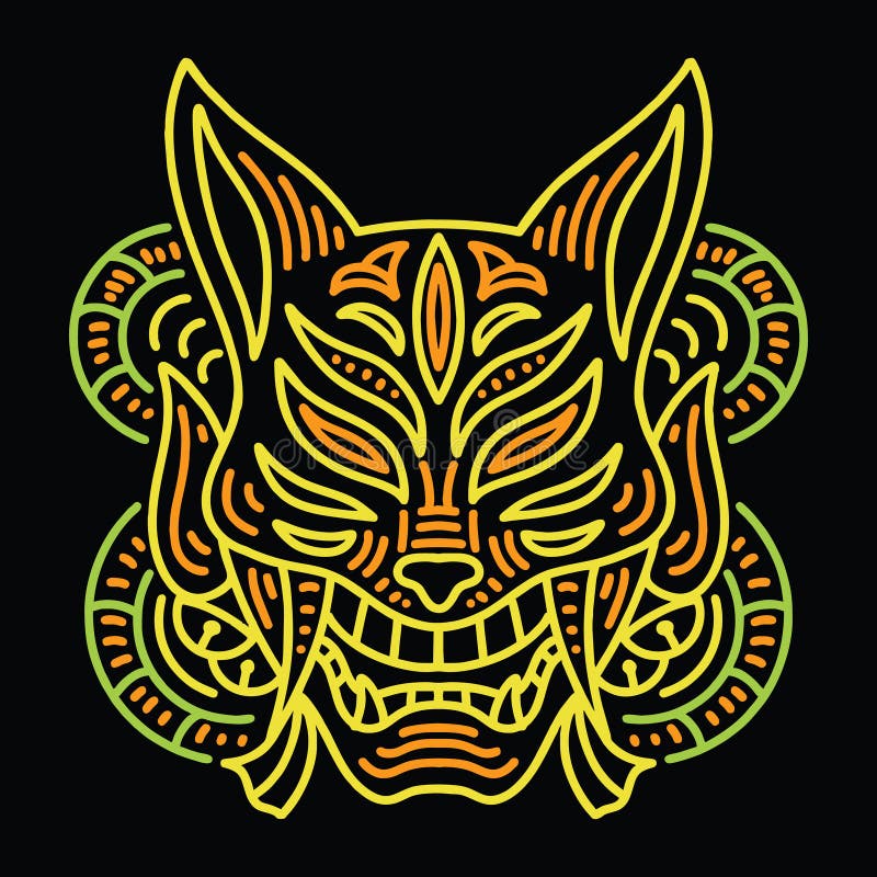 Kitsune Mask Logo Design Vintage Emblem Vector Illustration Badge ...