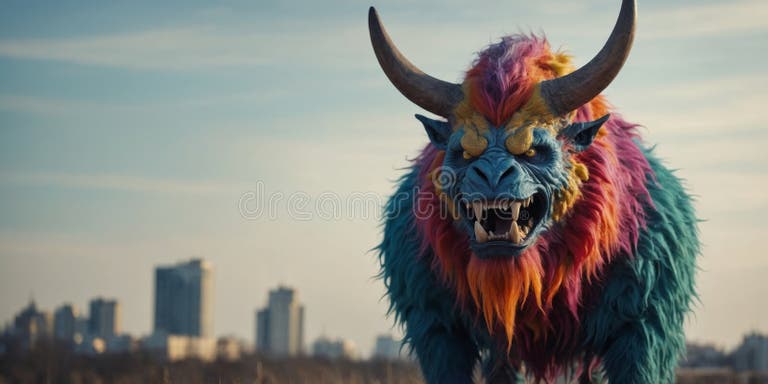 A Colorful Monster with Sharp Teeth and Horns. Stock Illustration ...
