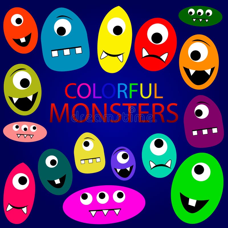 Colorful monsters set stock vector. Illustration of blue - 58226581