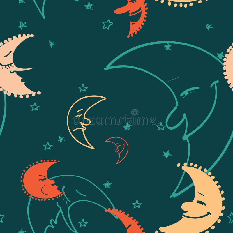 Colorful Moon Seamless Pattern Stock Vector - Illustration of foliage ...