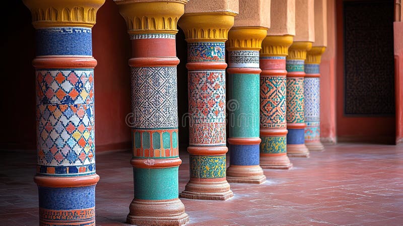 Colorful Moroccan Columns Courtyard Patterned Tile Background ...