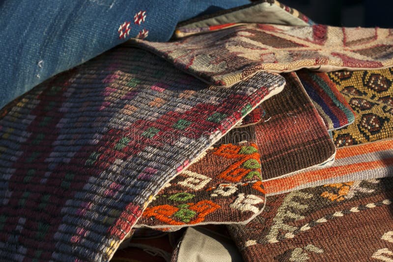 Colorful Moroccan Rugs on Market Stock Photo - Image of carpeting ...