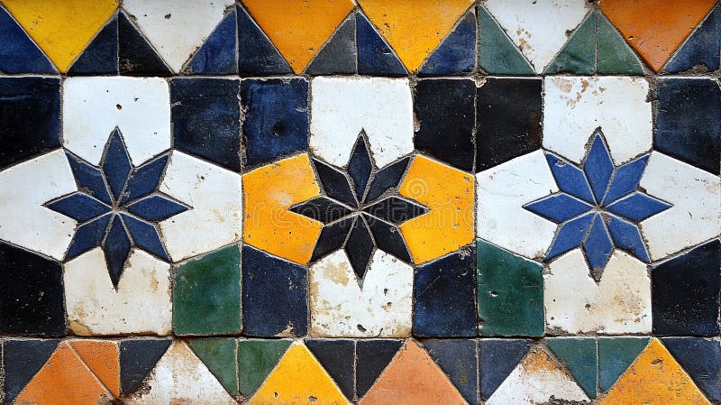 Colorful Moroccan Star Tile Pattern, Weathered Texture, Geometric ...