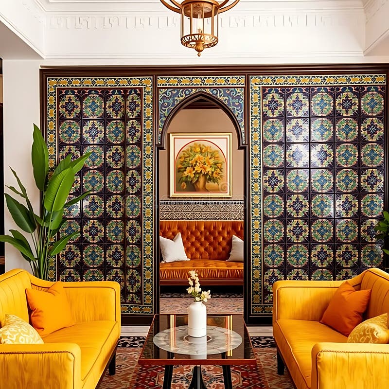 A Colorful Moroccan Style Partition Screen in a Cozy Lounge with ...