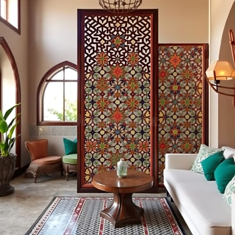 A Colorful Moroccan Style Partition Screen in a Cozy Lounge with ...