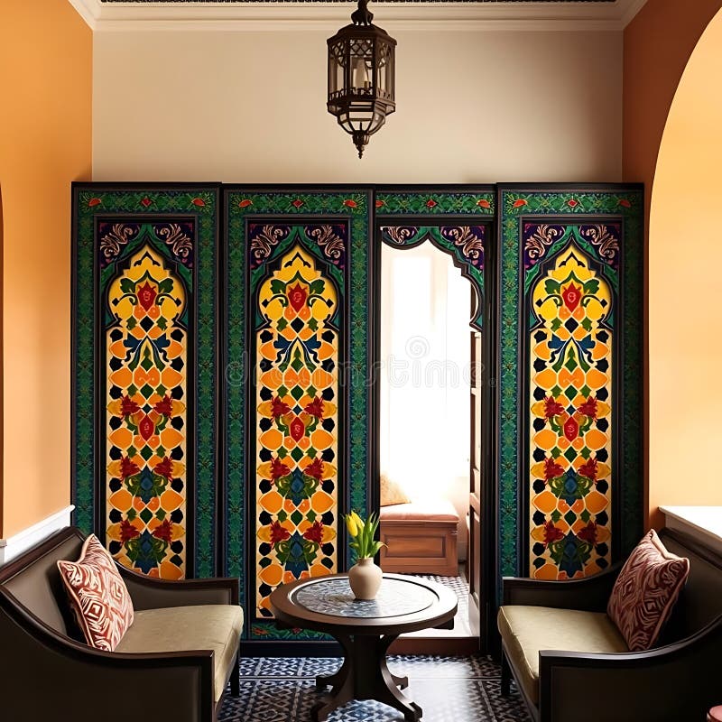 A Colorful Moroccan Style Partition Screen in a Cozy Lounge with ...