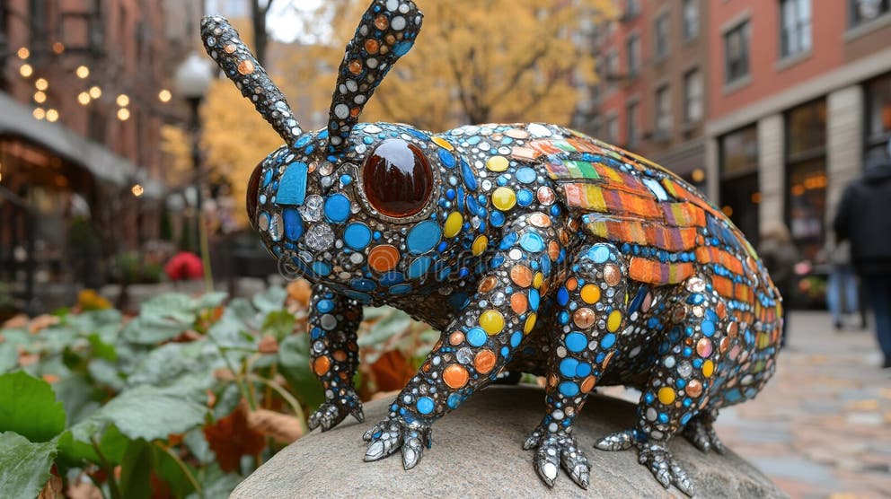 Colorful Mosaic Bug Sculpture in Urban Setting Stock Illustration ...