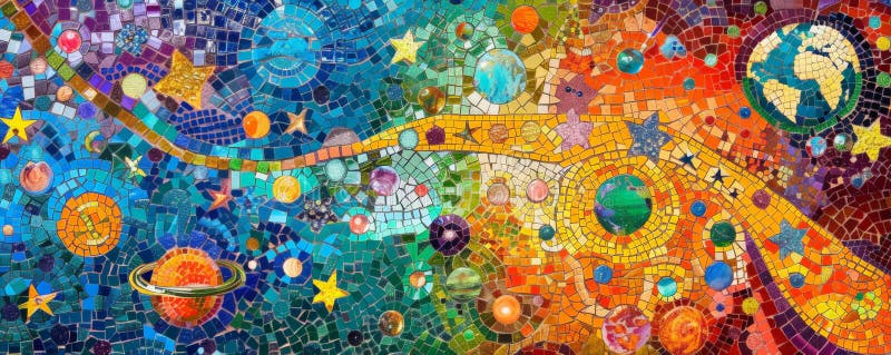 Colorful Mosaic with a Celestial Theme, Using Bright Colors To Depict ...
