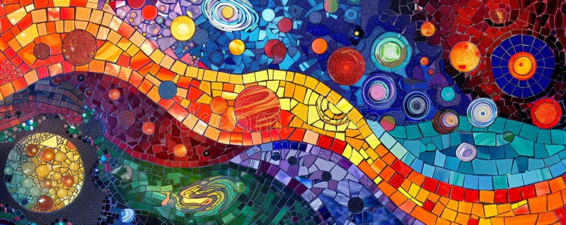 Colorful Mosaic with a Celestial Theme, Using Bright Colors To Depict ...