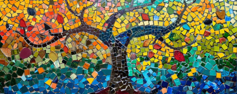 Colorful Mosaic Featuring a Tree of Life Pattern with Bright, Vibrant ...