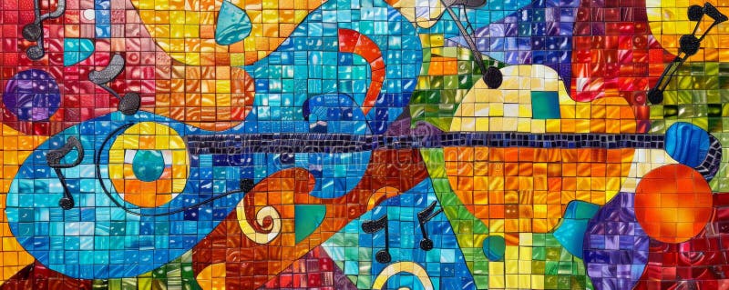 Colorful Mosaic with a Music Theme, Using Bright Colors To Depict ...