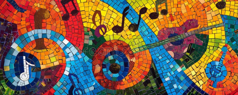 Colorful Mosaic with a Music Theme, Using Bright Colors To Depict ...
