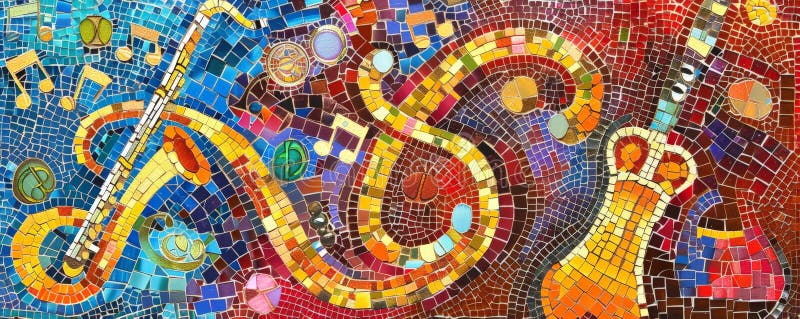 Colorful Mosaic with a Music Theme, Using Bright Colors To Depict ...