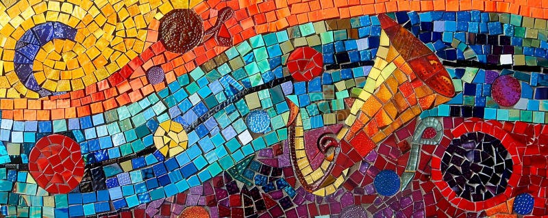 Colorful Mosaic with a Music Theme, Using Bright Colors To Depict ...