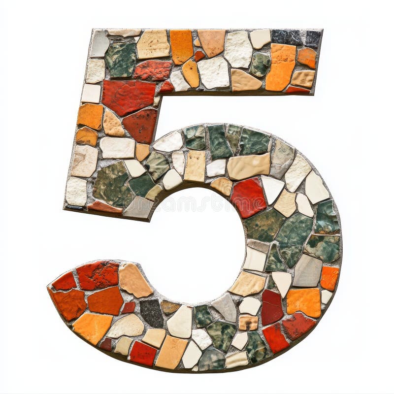 A Colorful Mosaic Number Five Made of Various Stone Pieces Stock ...