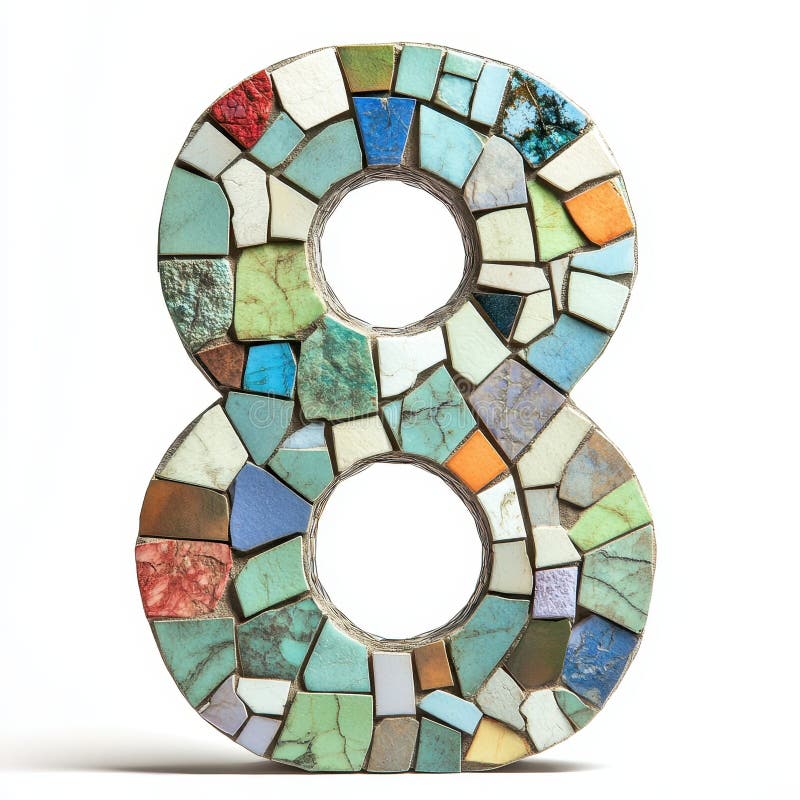 A Colorful Mosaic Numeral "8" Made of Various Tiles and Materials Stock ...