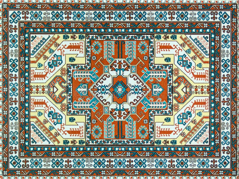 Colorful Mosaic Rug with Traditional Folk Geometric Pattern Stock Photo ...