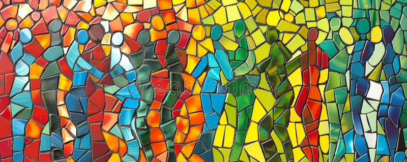Colorful Mosaic Showcasing Abstract Human Figures in Bright Colors ...
