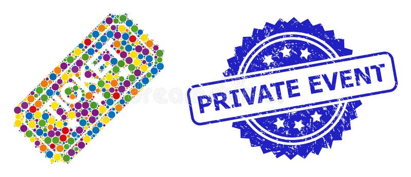 Rubber Private Event Seal and Colorful Collage Ticket Stock Vector ...