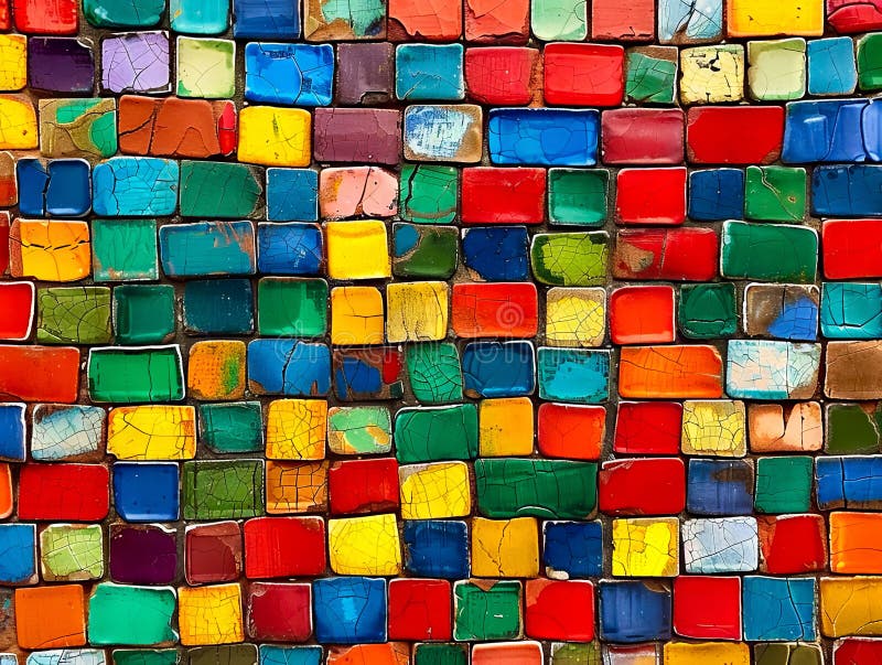 A Colorful Mosaic Tile Wall with Many Different Colors Stock Photo ...