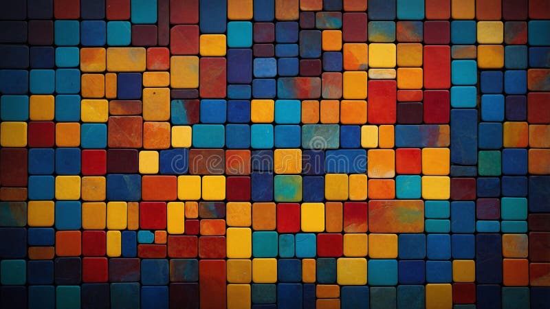 Colorful Mosaic of Various Sized Rectangular Tiles in Warm and Cool ...