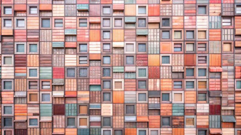 Colorful Mosaic Wall Square Windows, Wooden Texture, Architectural ...