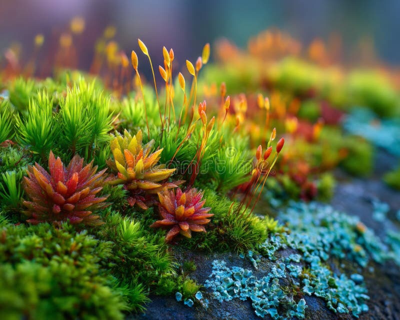 Colorful Moss and Lichen Closeup on Rock Surface Stock Illustration ...