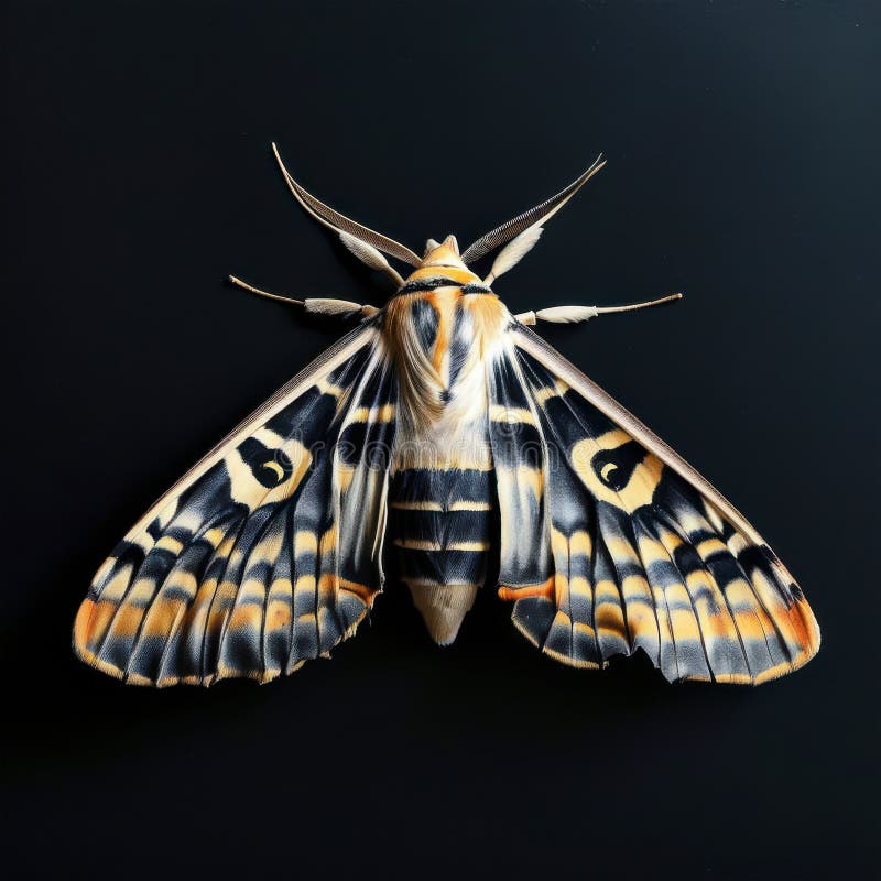 Colorful Moth Resting on a Dark Surface Showcasing Intricate Patterns ...