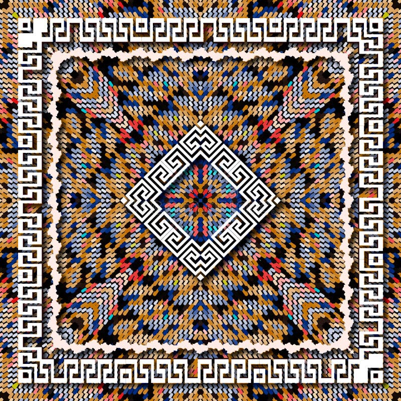 Colorful Motley Mural Seamless Pattern. Greek Square Frame. Borders ...