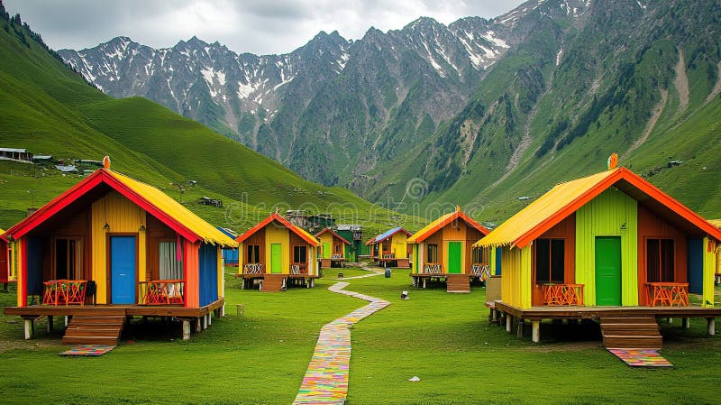 Colorful Mountain Cabins, Valley Path, Scenic View, Tourism Stock Image ...