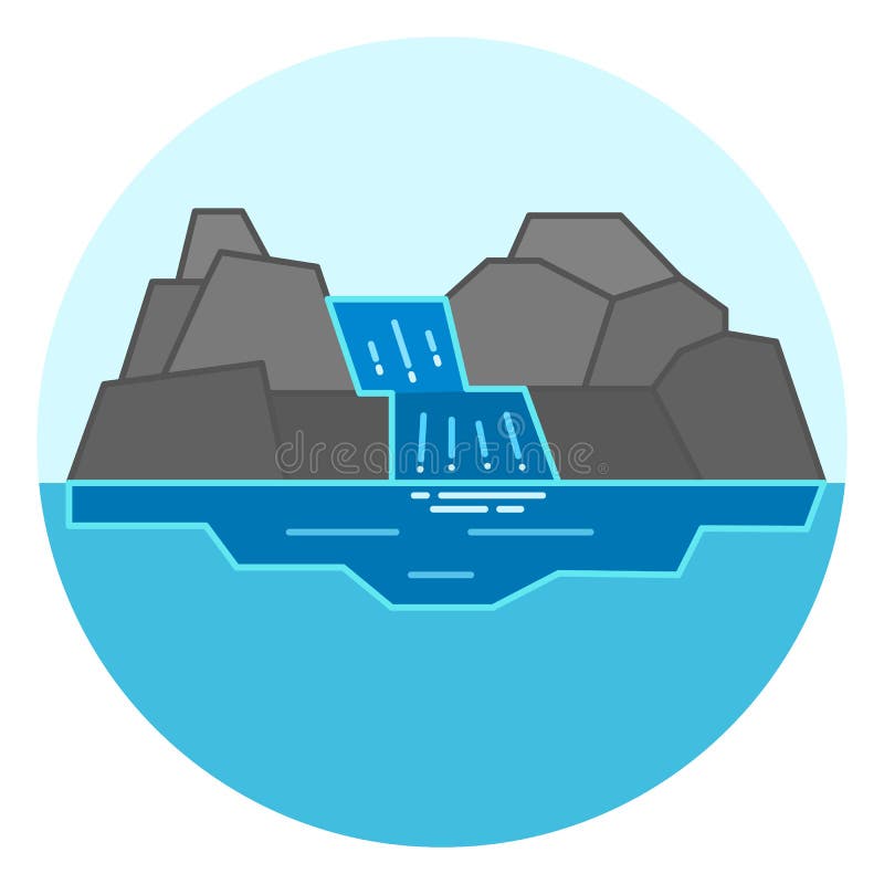Colorful Mountain Waterfall Icon Stock Illustration - Illustration of ...