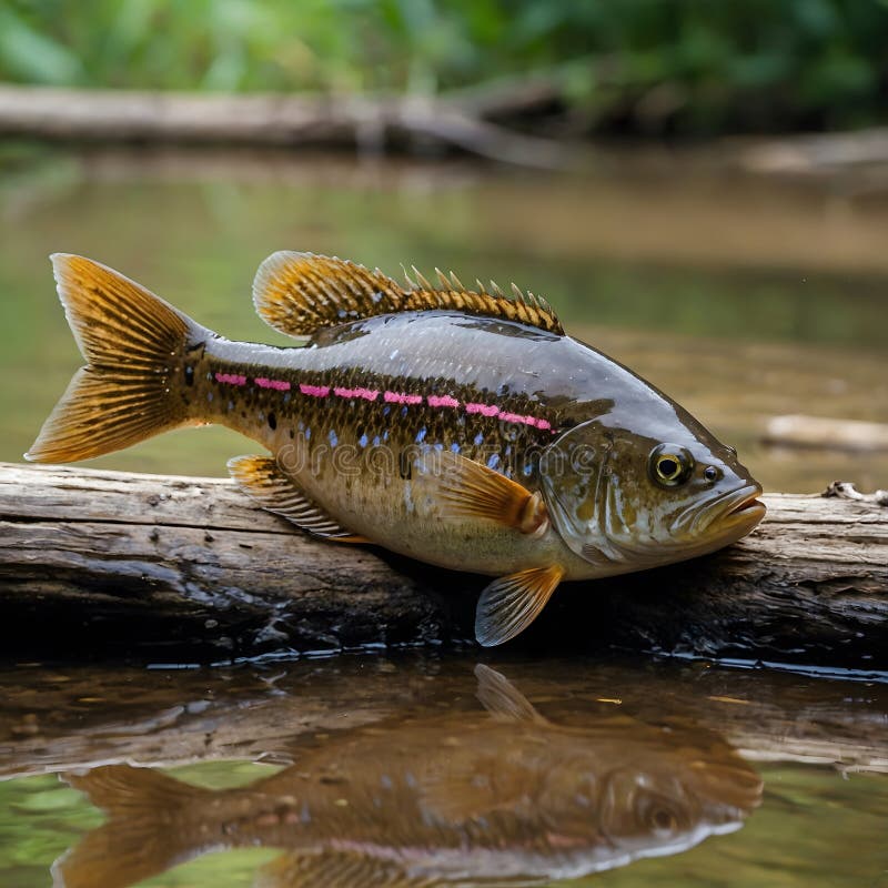 Colorful Mud Sunfish Lying Calmly on a Log in a Murky Creek ...
