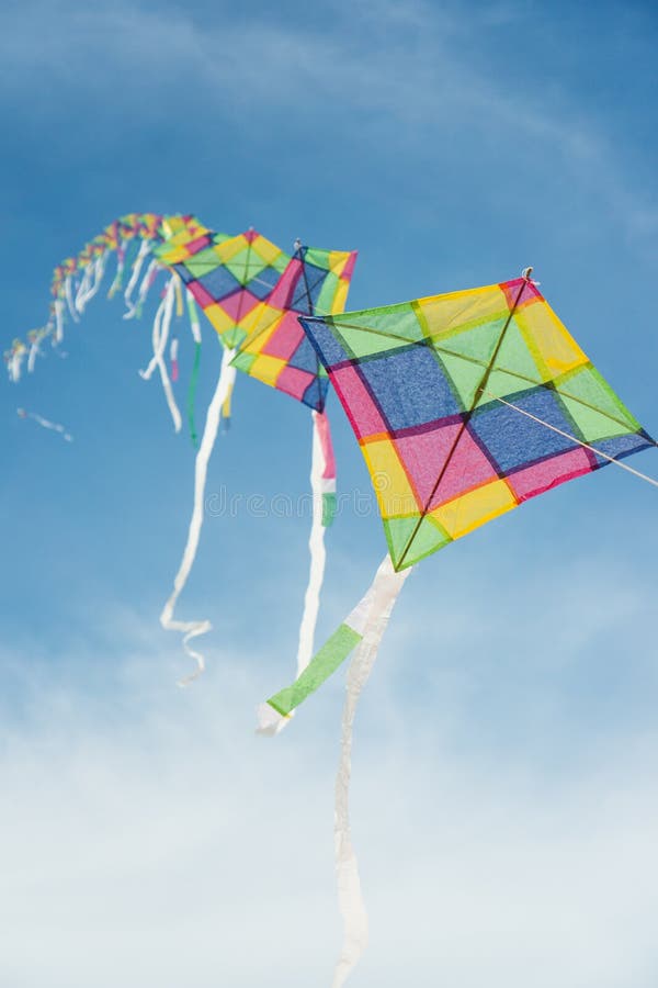 Colorful Multi-color Kites Flying in Blue Sky Stock Image - Image of ...