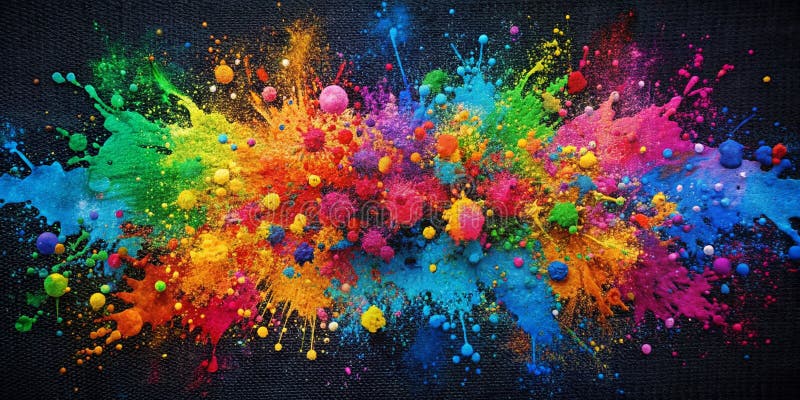 A Colorful Multi Hue Splatter Pattern on a Black Canvas Generative AI ...