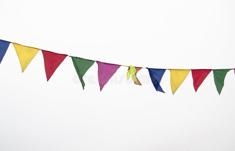 Colorful Triangular Cloth Flags Hanging on Ropes Tied To a Lamppost ...