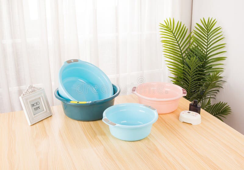 Colorful Multifunctional Plastic Basin Stock Image - Image of bathroom ...