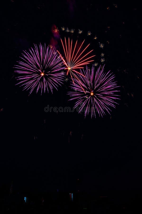 Multiple Fireworks Explosion in the Night Sky Stock Image - Image of ...