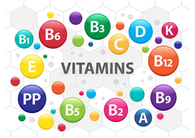Vitamin B Complex Food Sources. Vector Cartoon Illustration. Stock ...