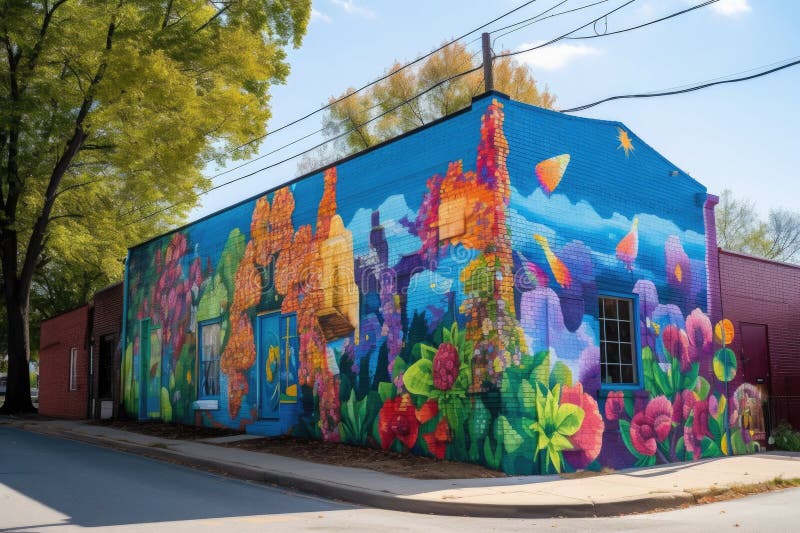 Colorful Mural on a Brick Wall in a City Stock Illustration ...