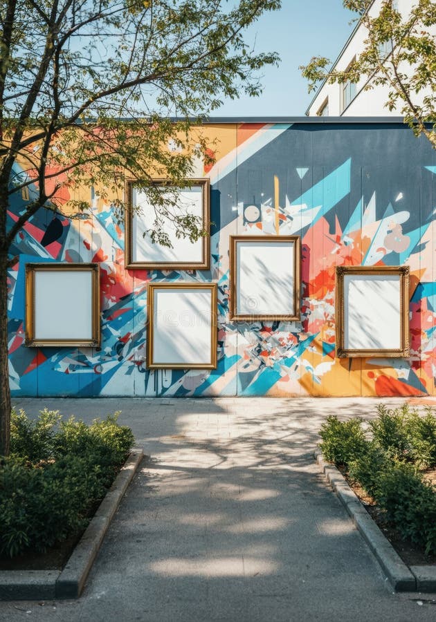 Colorful Mural with Empty Frames on a Vibrant Urban Wall Stock Image ...