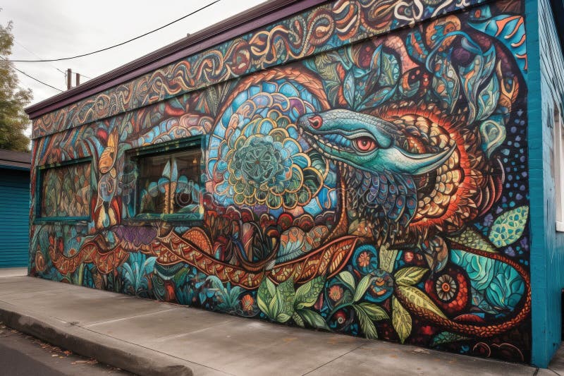 Colorful Mural of Mythical Creature, with Detailed Ornaments and ...