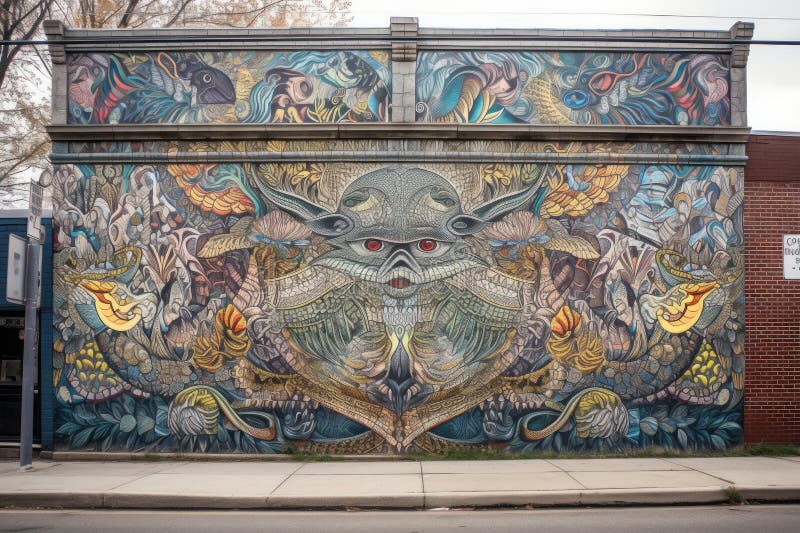 Colorful Mural of Mythical Creature, with Detailed Ornaments and ...
