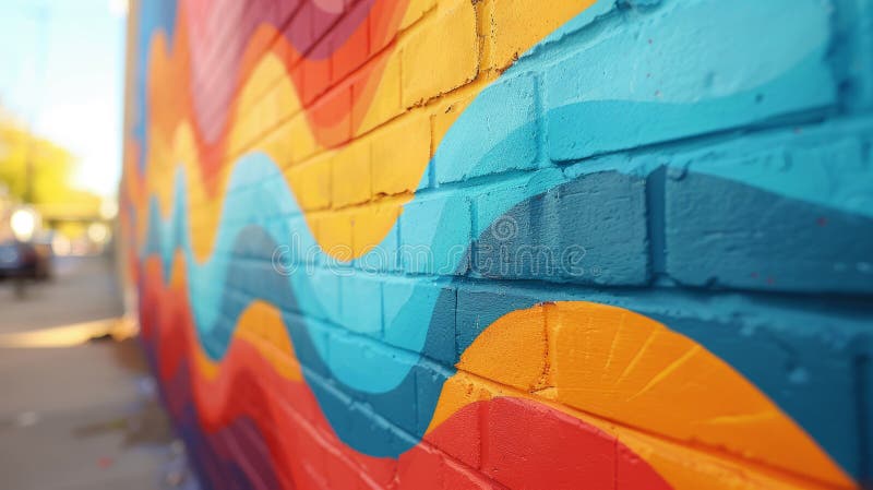 Colorful Mural Painted on a Brick Wall with Abstract Wave Patterns ...