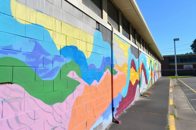 Colorful Mural Painted on Side of a School Building Wall Stock Photo ...