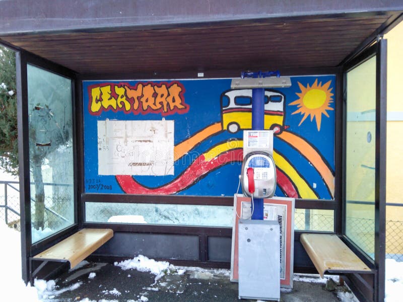 Colorful Bus Stop for Children Editorial Stock Photo - Image of rural ...