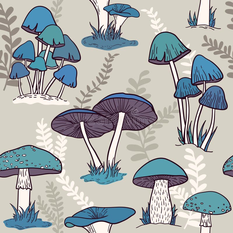Mushrooms Seamless Pattern. Hand Drawn Sketch Forest Repeat Texture ...